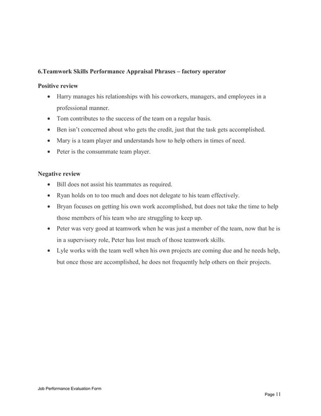 Factory operator performance appraisal | DOC | Resume Writing and ...