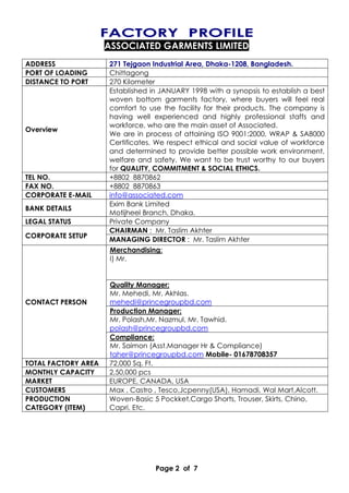 Factory profile associated garments ltd | PDF