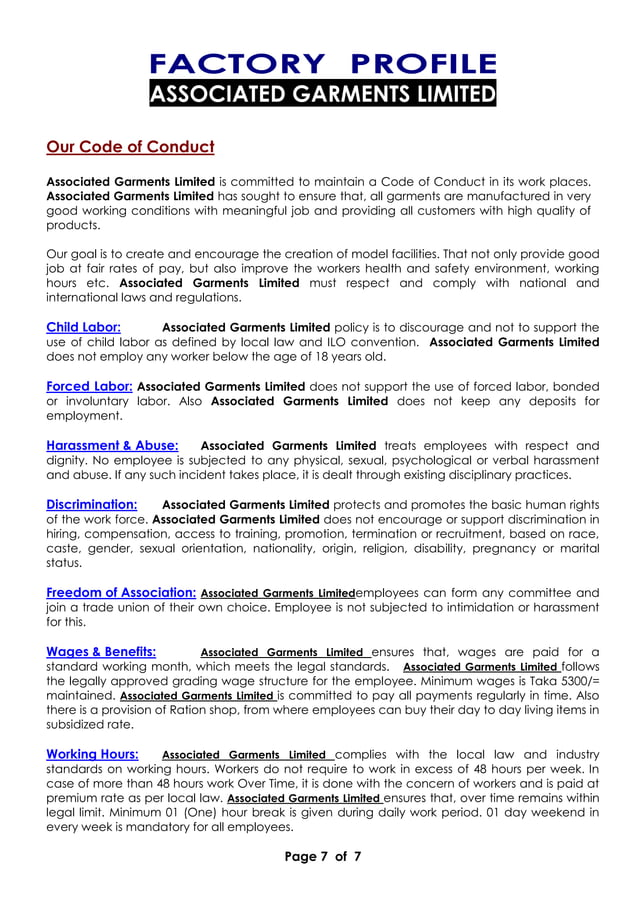 Factory profile associated garments ltd | PDF
