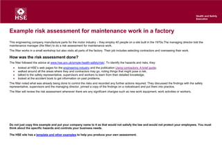 Factory Risk Assessment for maintenance work | PPT