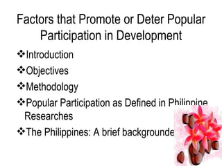 Factors that Promote and Impede Popular Participation | PPT