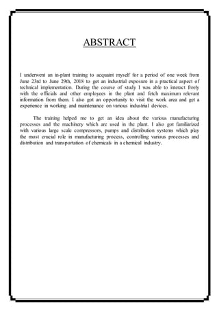 FACT Internship Report (Mechanical Branch) | DOCX