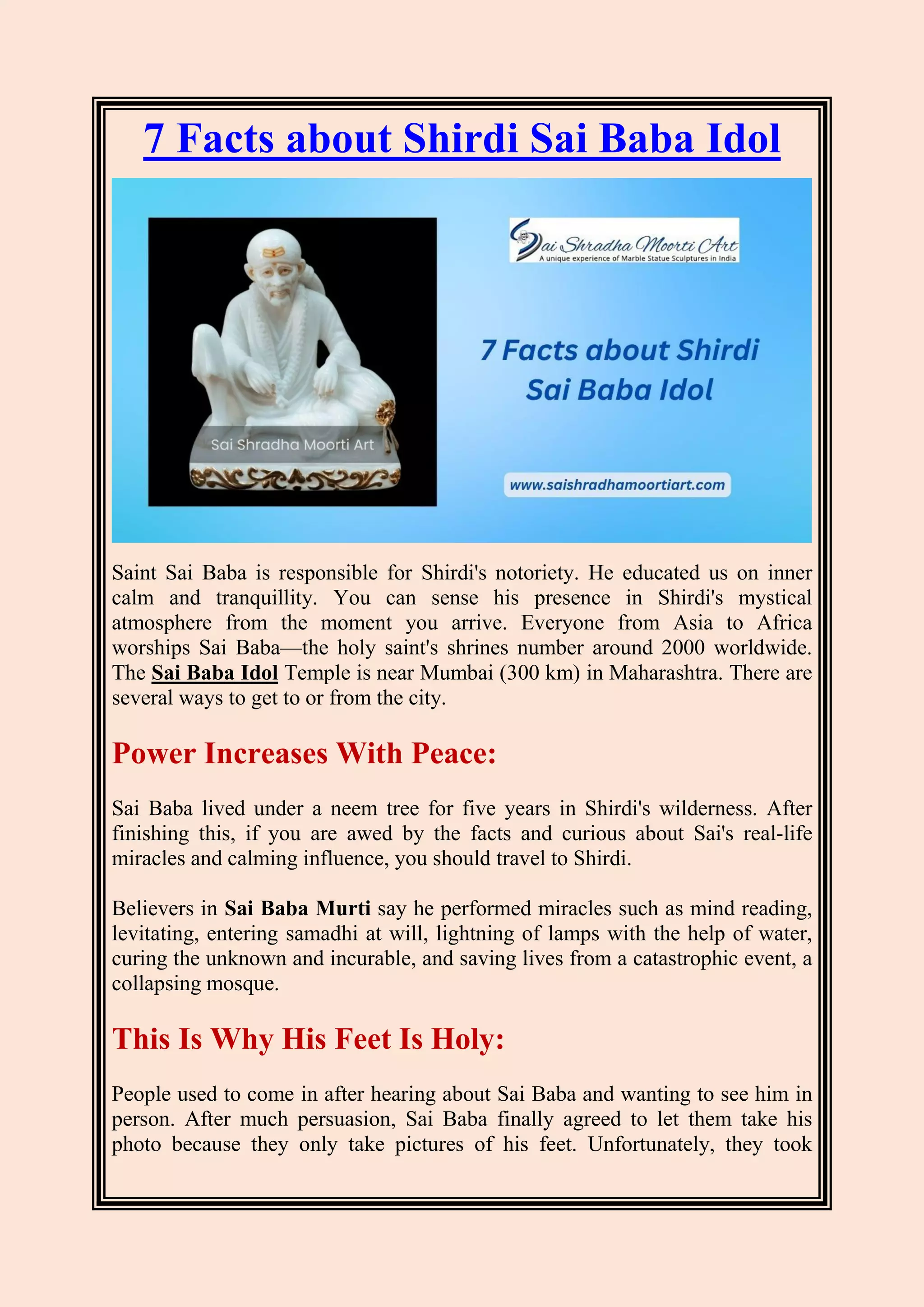 7 Facts About Shirdi Sai Baba Idol | PDF