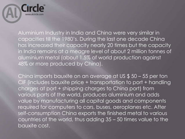Facts, Prospects and Potential of Aluminium Industry in India | PPTX