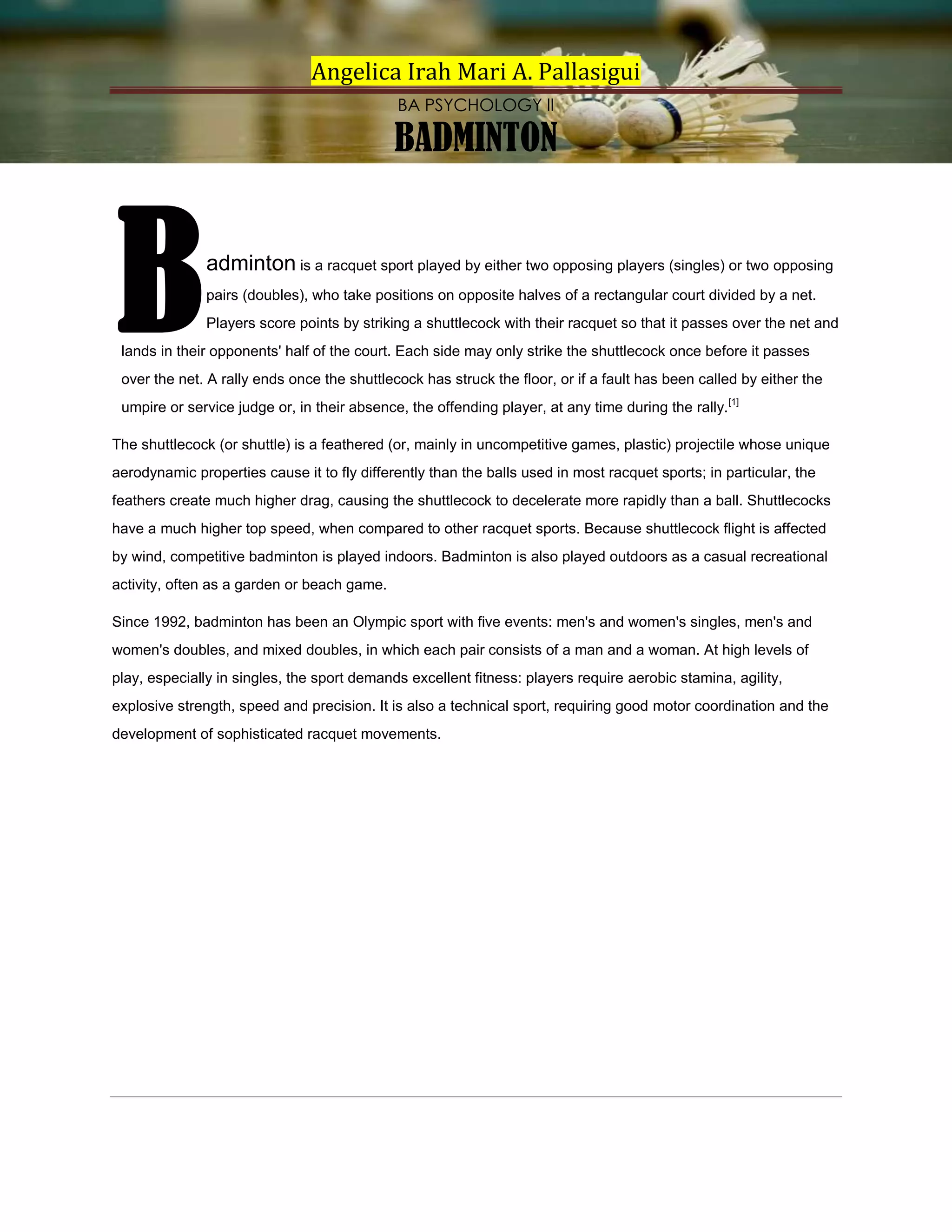 Facts about badminton | PDF