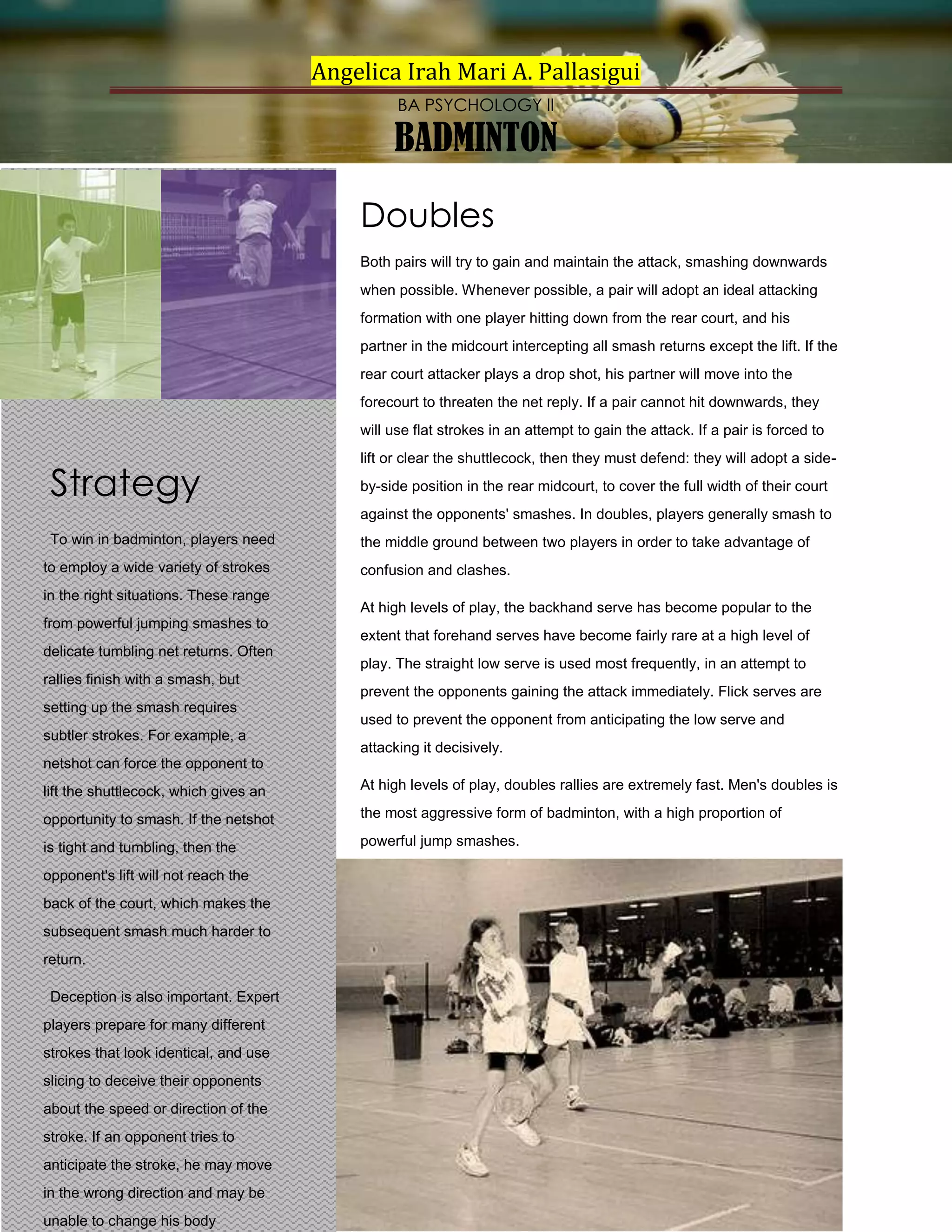 Facts about badminton | DOCX