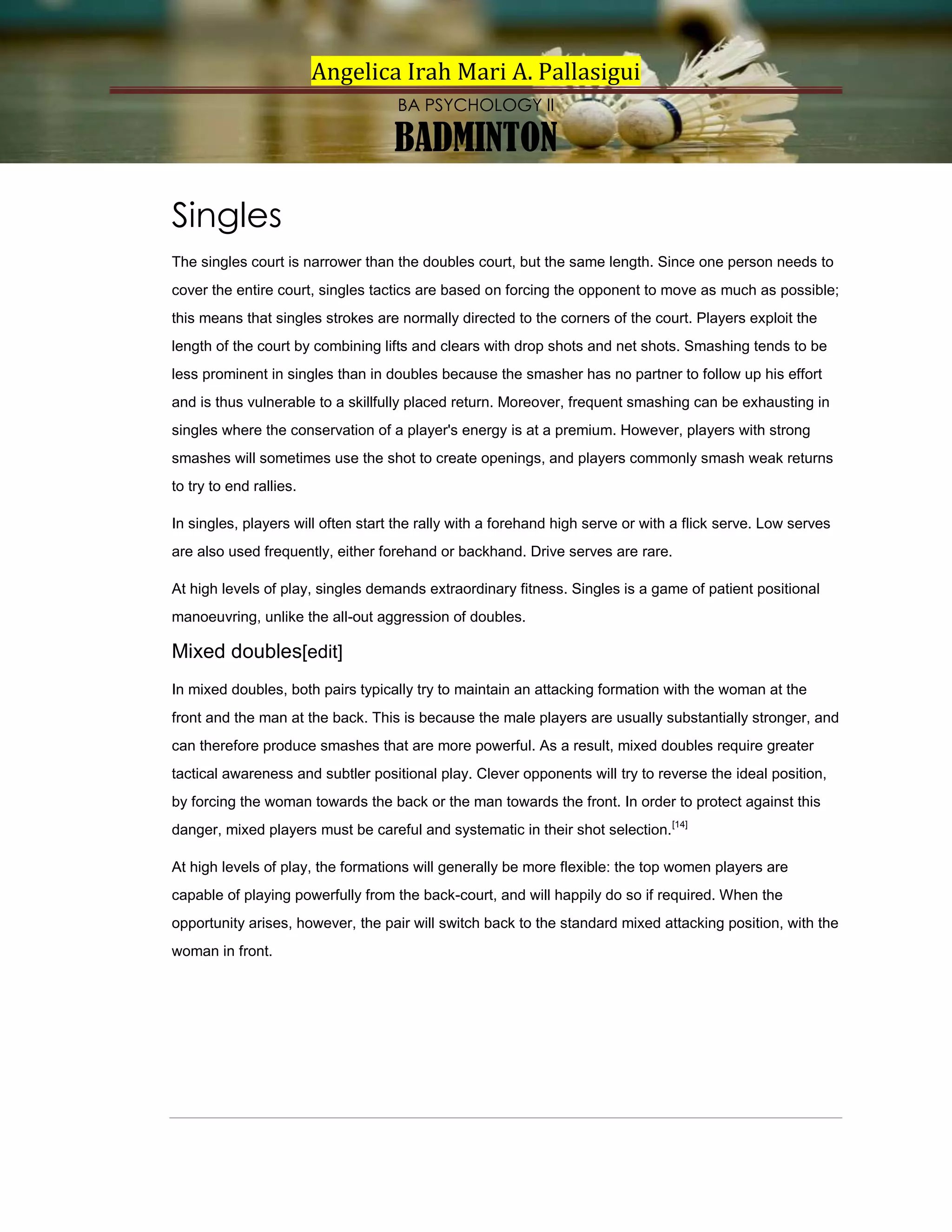 Facts about badminton | DOCX