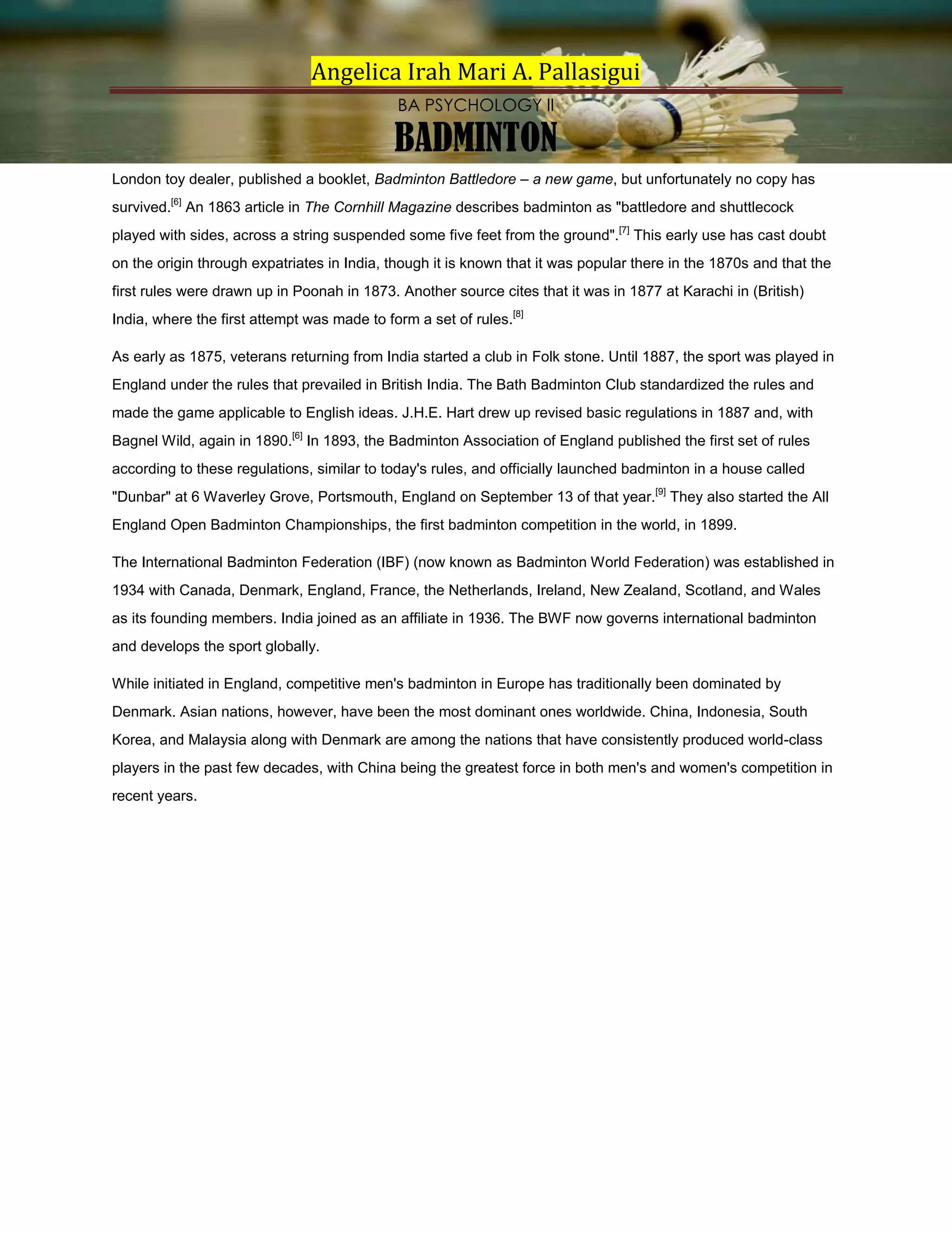 Facts about badminton | PDF