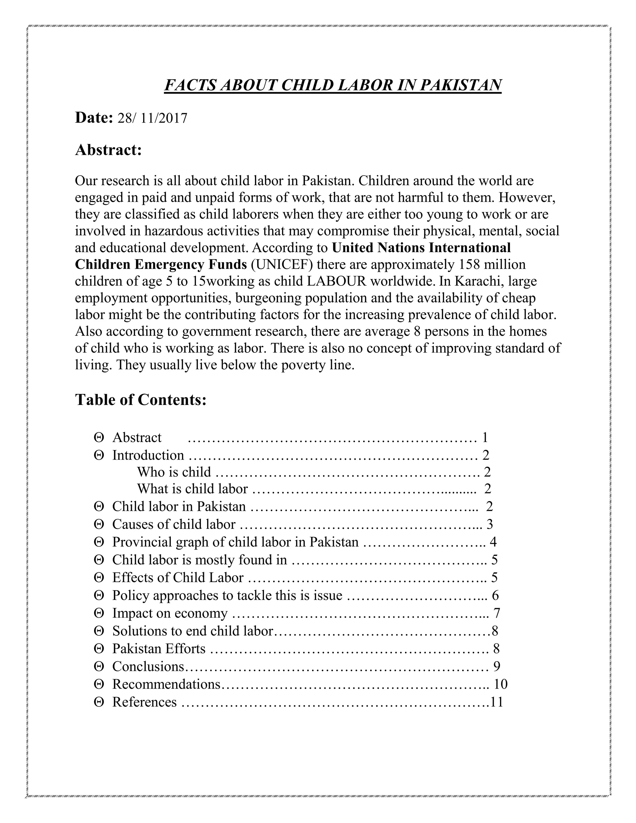 Facts about child labor in pakistan | PDF