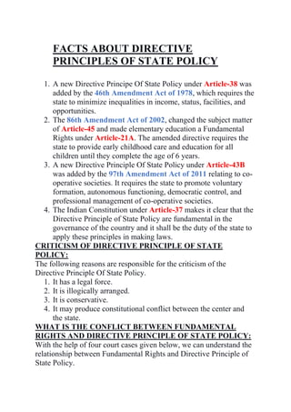 Facts about directive principles of state policy (Brief Notes) | PDF