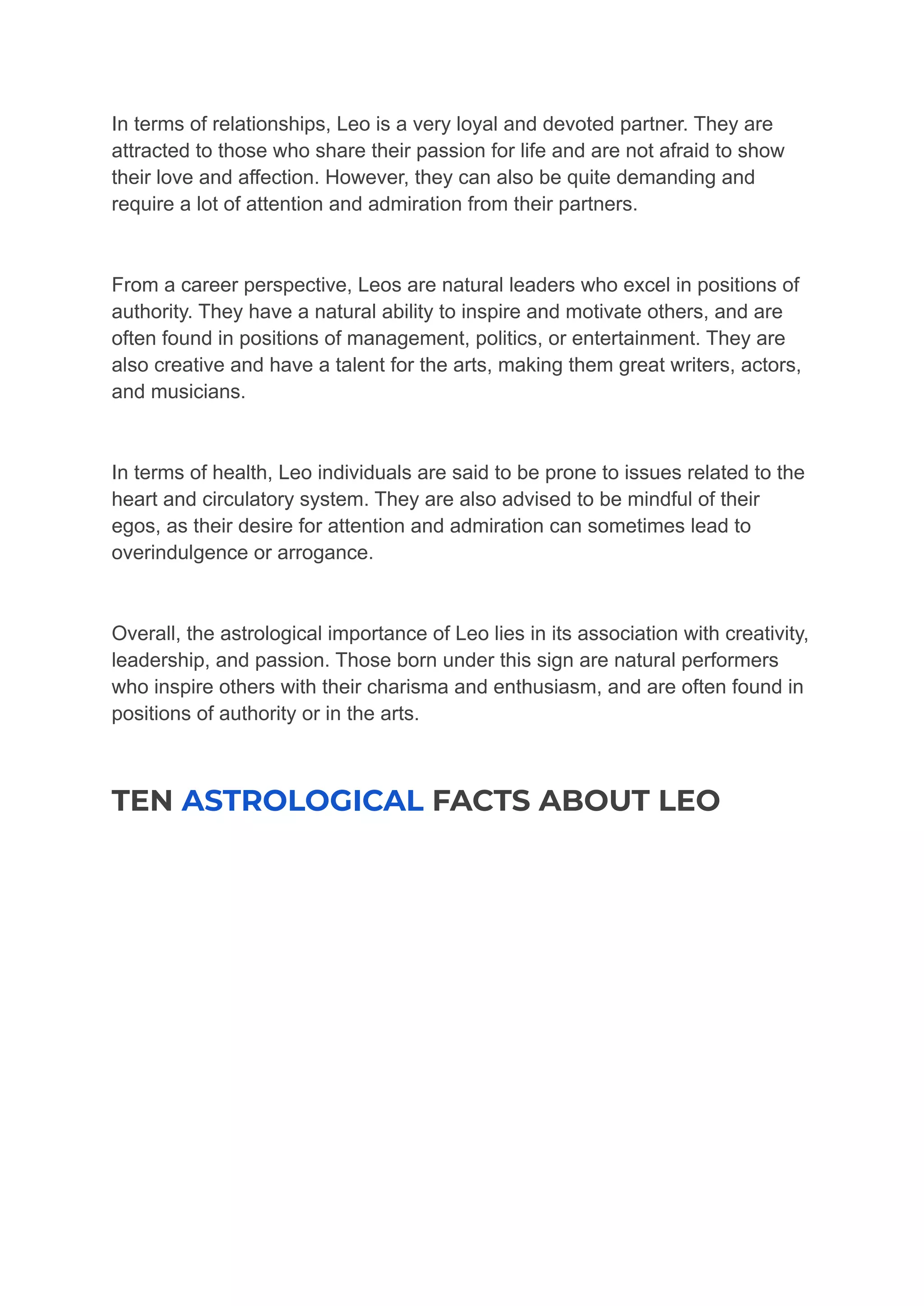 FACTS ABOUT LEO ZODIAC SIGN - ALL ABOUT LEO ZODIAC SIGN | PDF