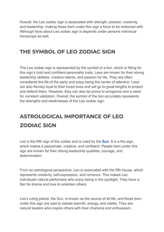 FACTS ABOUT LEO ZODIAC SIGN - ALL ABOUT LEO ZODIAC SIGN | PDF