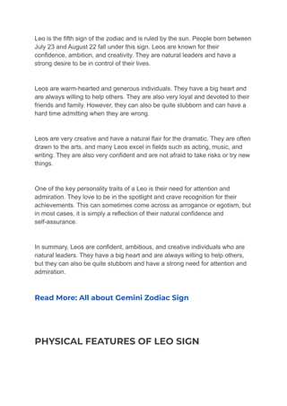 FACTS ABOUT LEO ZODIAC SIGN - ALL ABOUT LEO ZODIAC SIGN | PDF