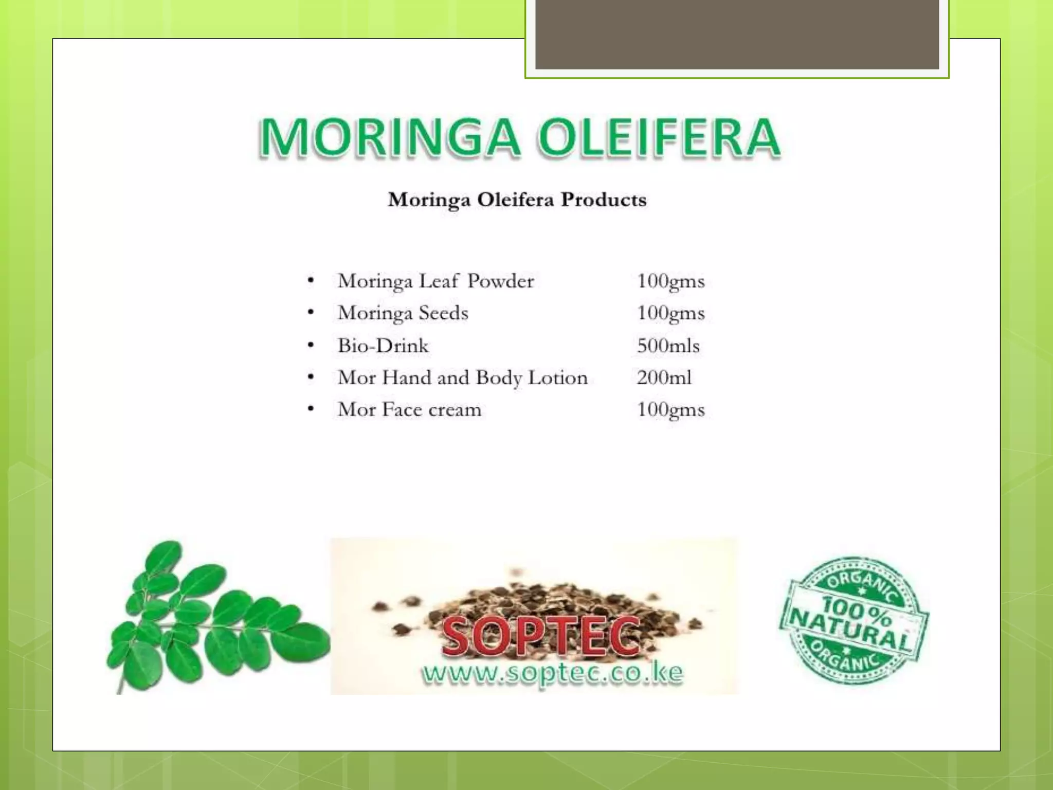 Facts about moringa oleifera by mr Allah Dad Khan Visiting professor he ...