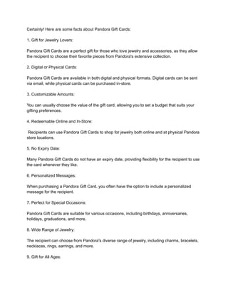facts about Pandora Gift Cards---.pdf | Gifts and Greetings Cards ...