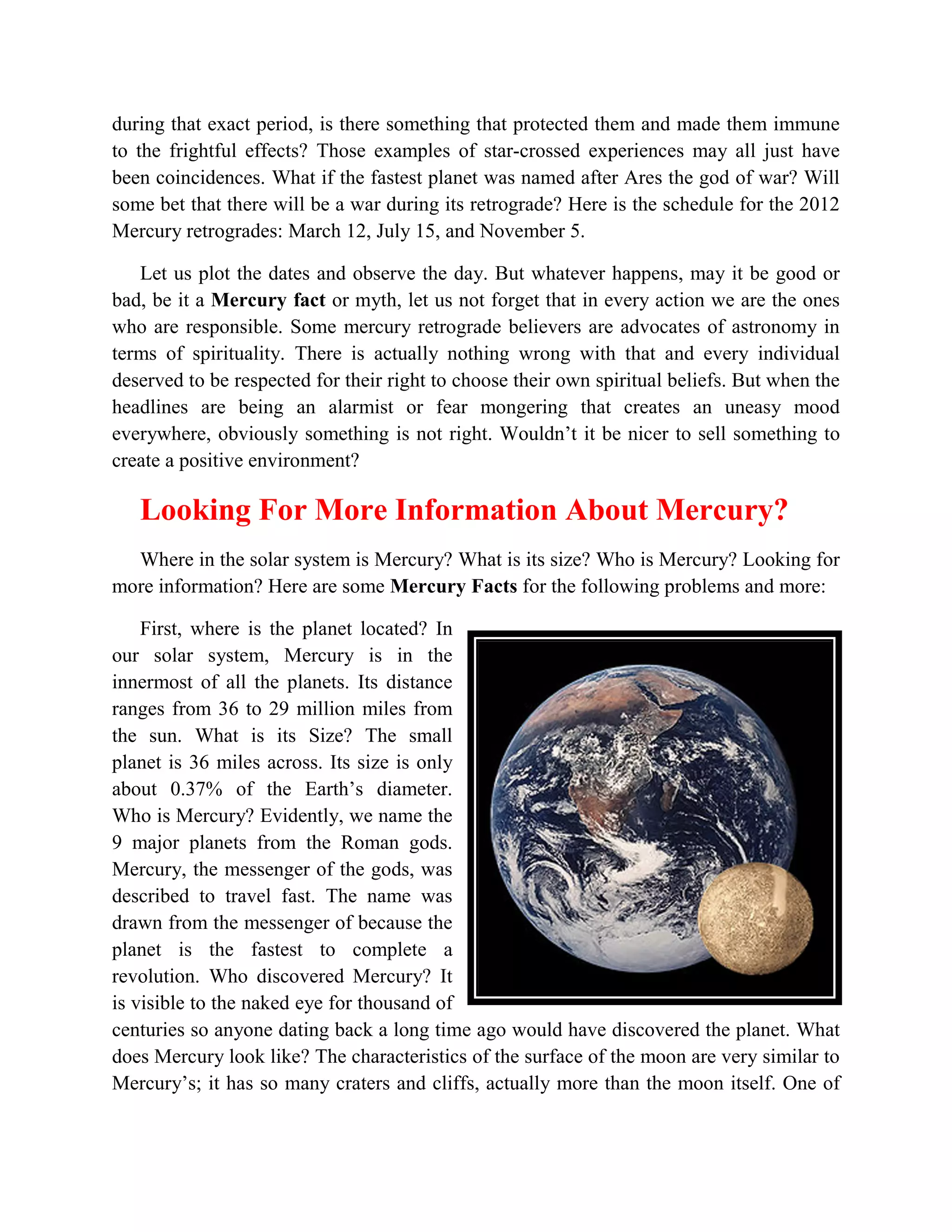 Facts about planet mercury | PDF