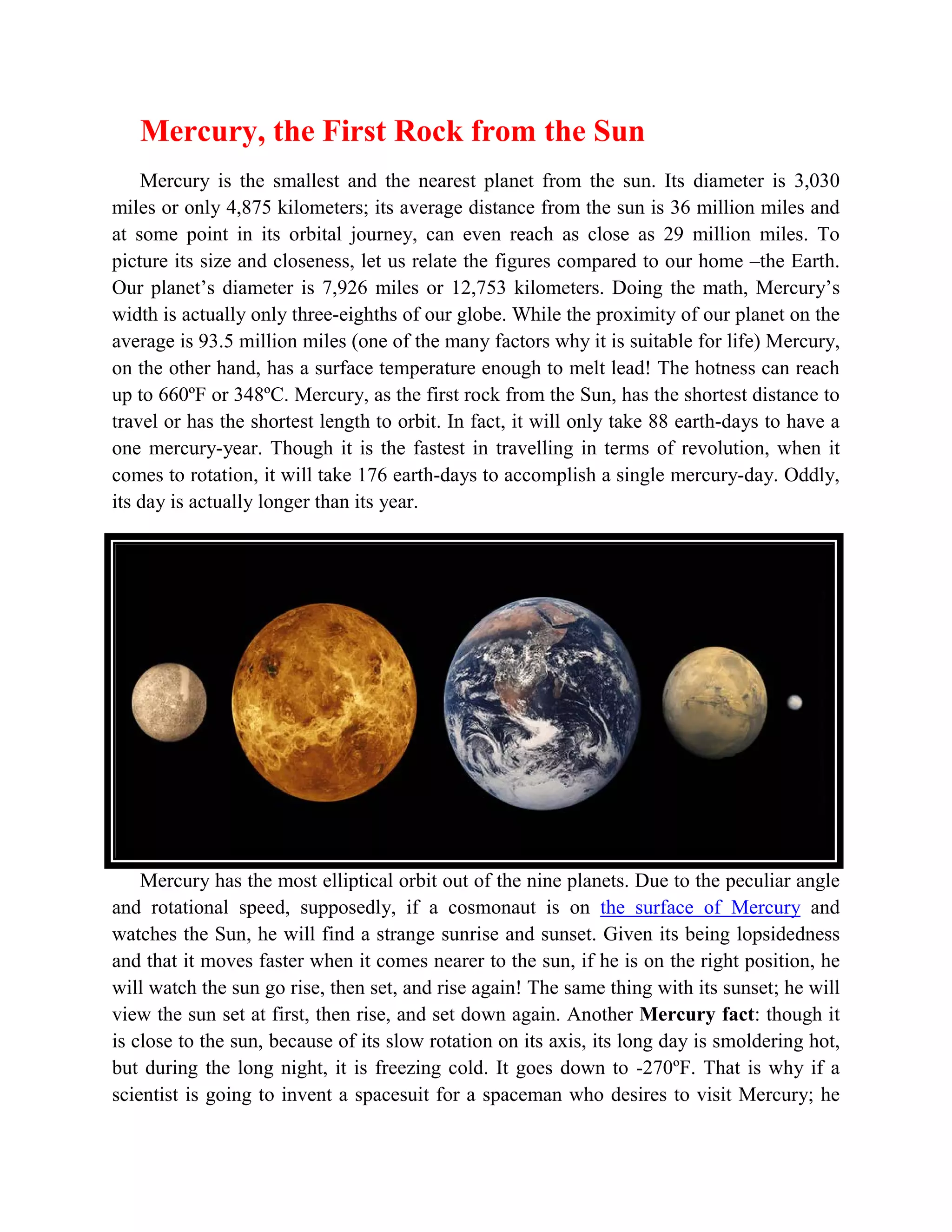 Facts about planet mercury | PDF