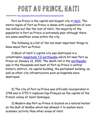 Facts about port au-prince | PDF