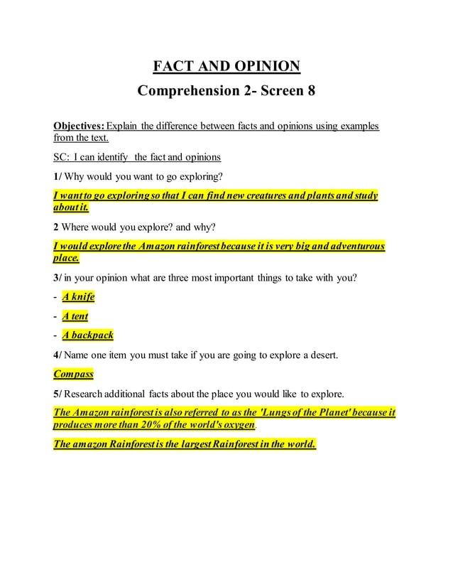 Facts and opinion reading comprehension 2 (1) | DOCX