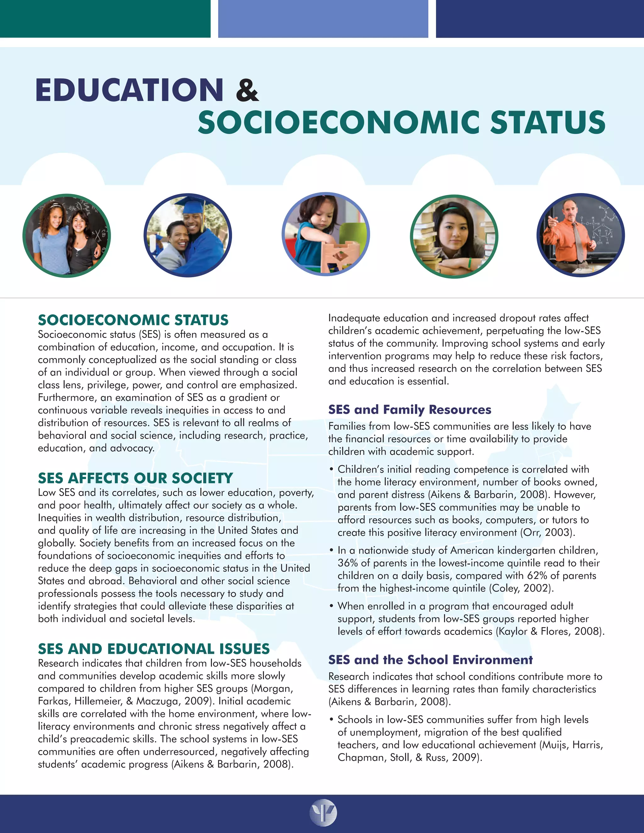 Education & Socioeconomic Status Fact Sheet | PDF