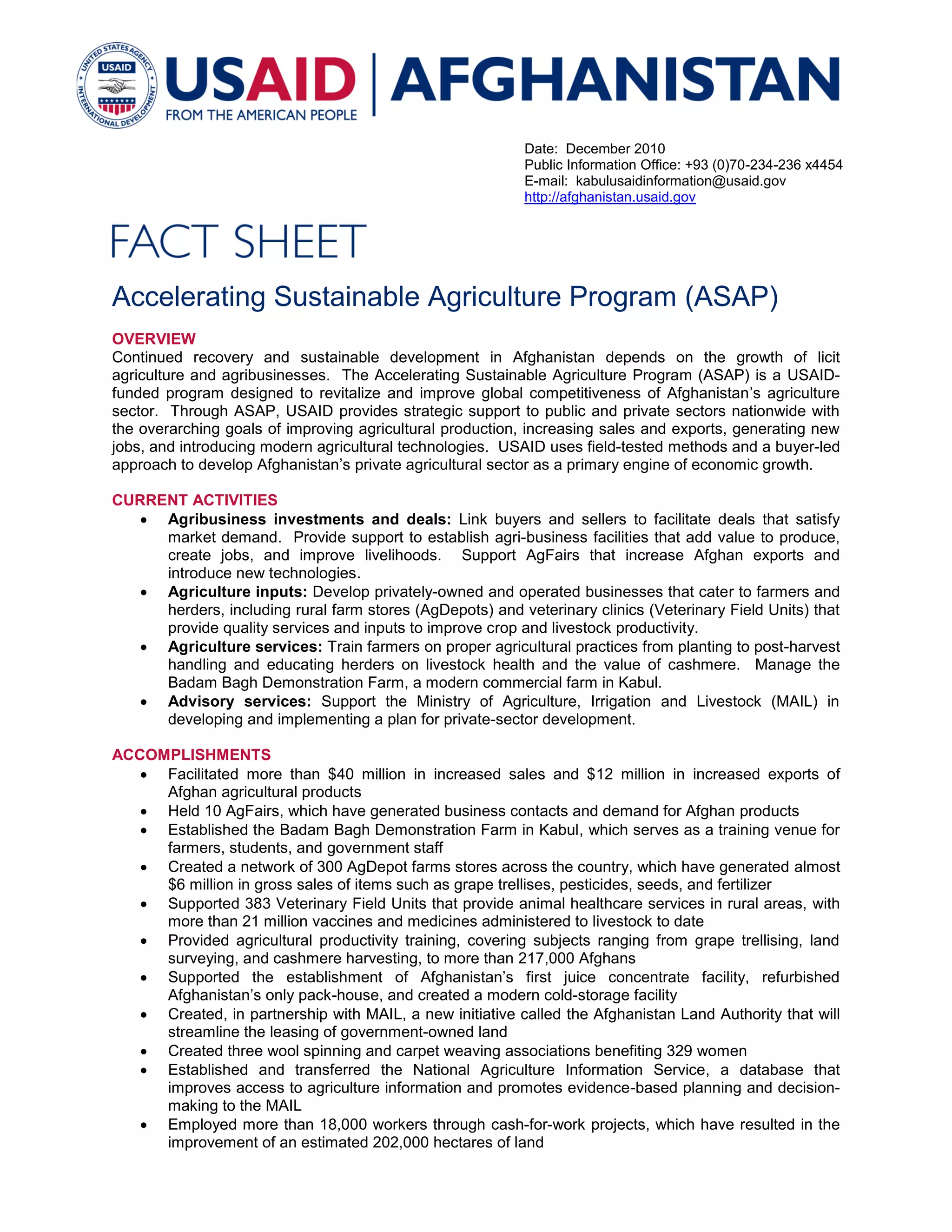 Accelerating Sustainable Agricolture Program ASAP | PDF