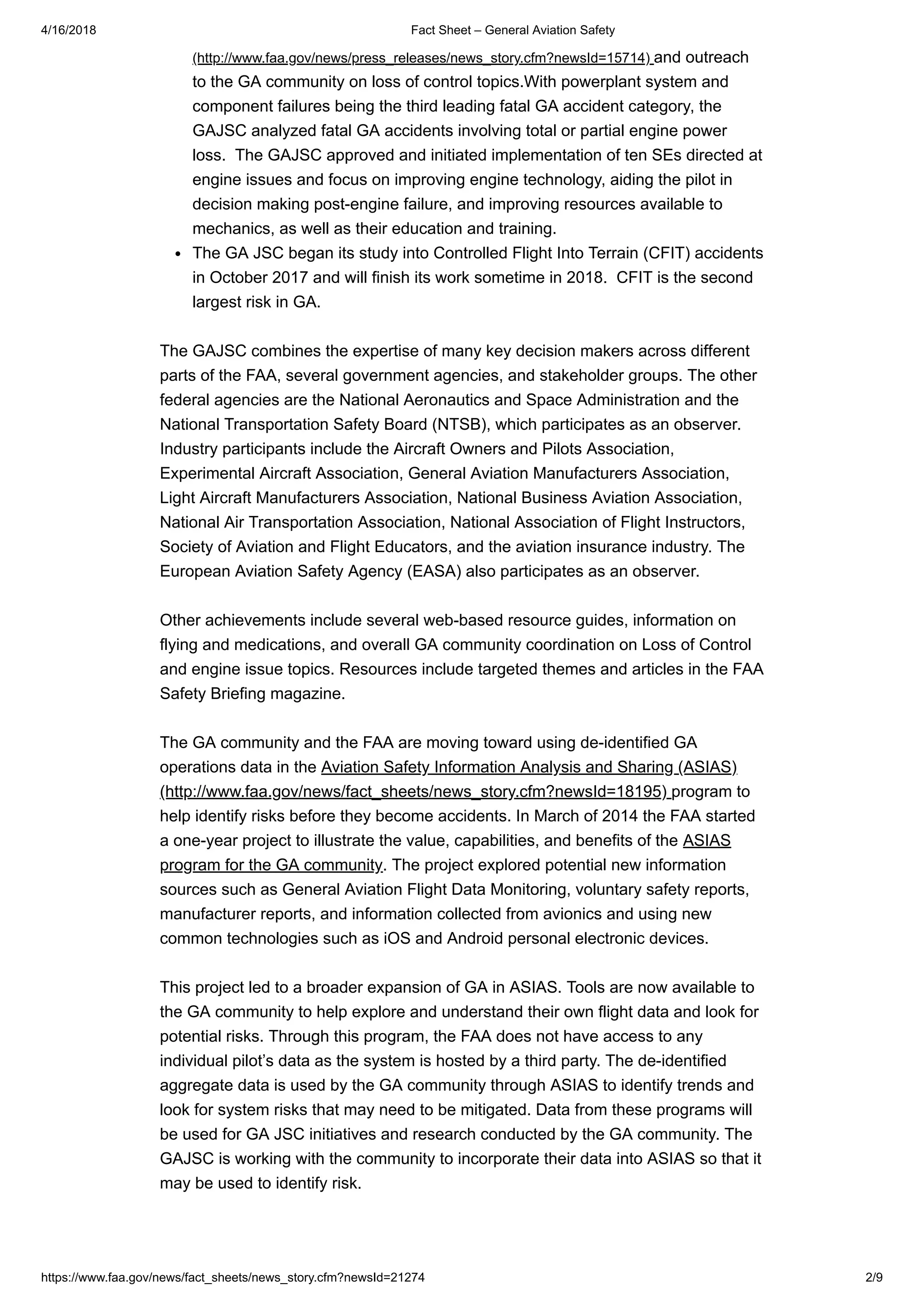 Fact sheet general aviation safety | PDF