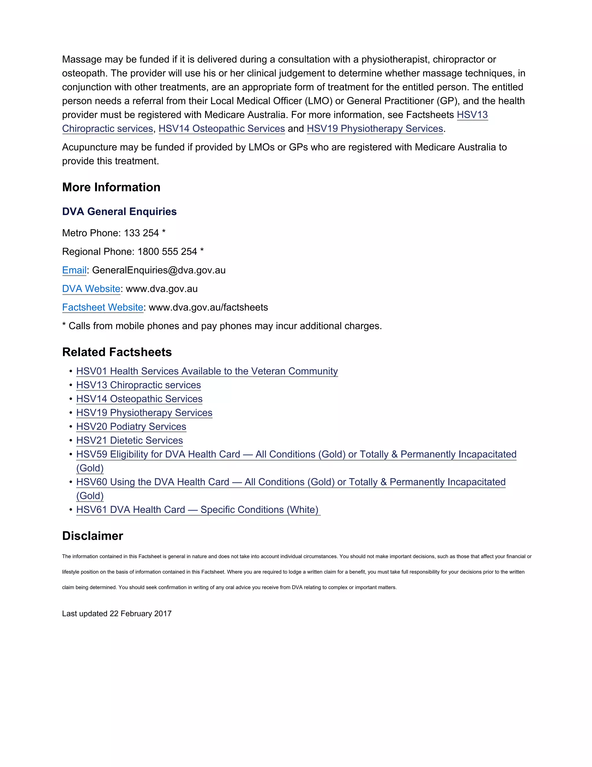 DVA Factsheet HSV131 Alternative Therapies | PDF