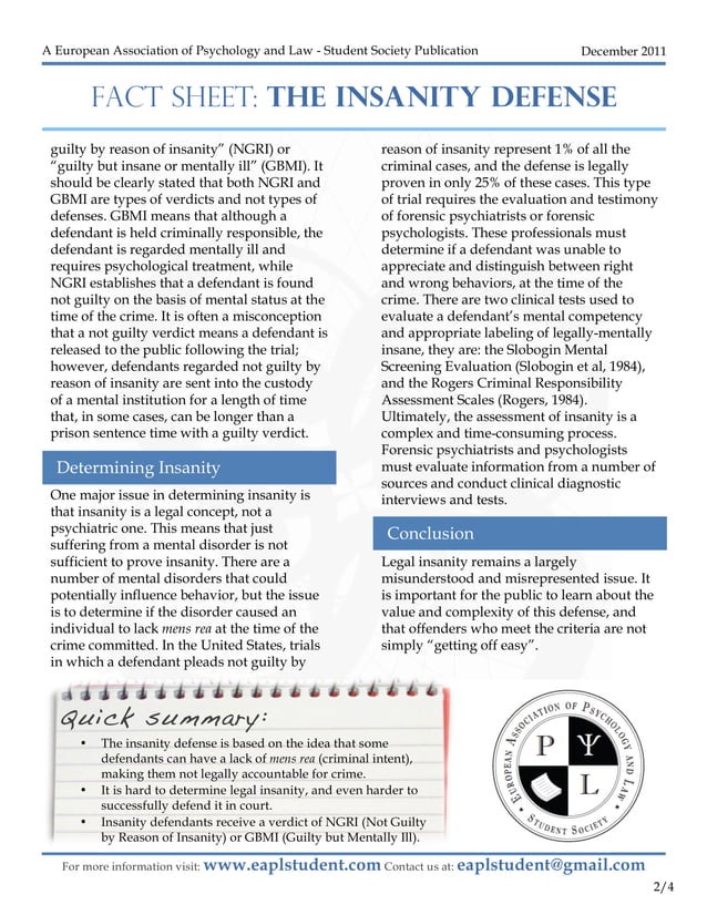 The insanity defense | PDF | Mental Health | Diseases and Conditions