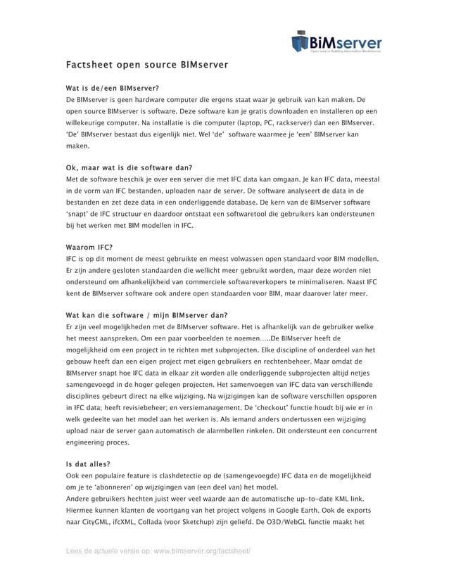 Factsheet/FAQ open source BIMserver | PDF