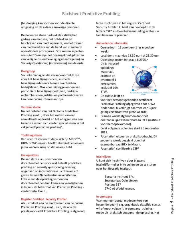 Factsheet Predictive Profiling | PDF