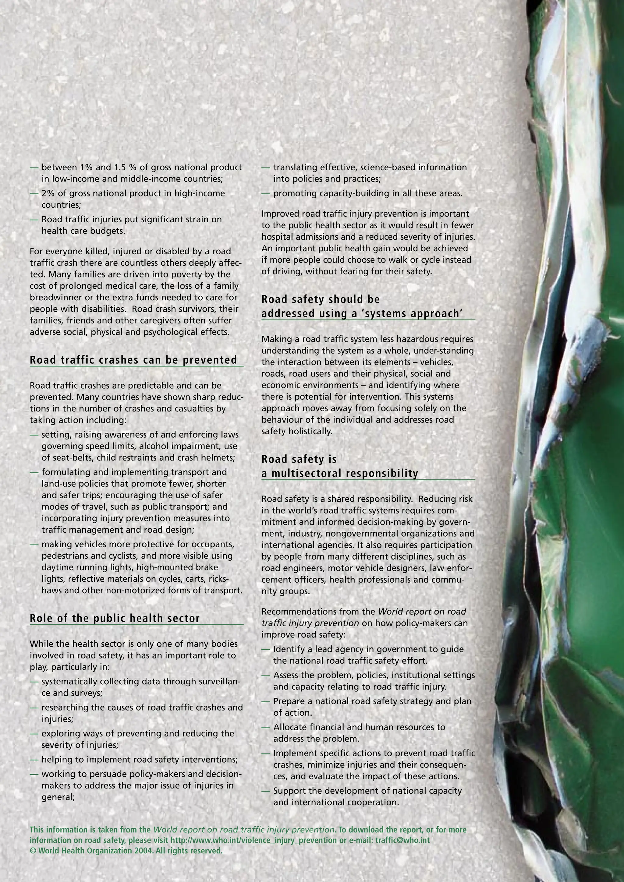 World report on road traffic injury prevention. | PDF