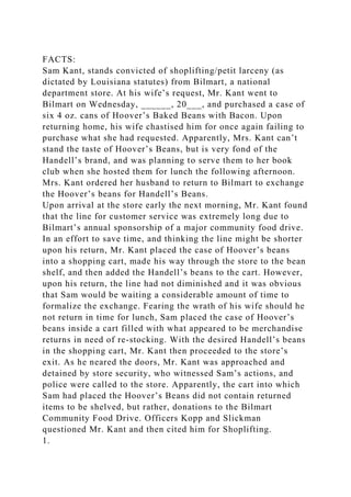 FACTS Sam Kant, stands convicted of shopliftingpetit larceny (as.docx