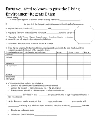 Biology - Facts you need to know to pass the living environment regents ...