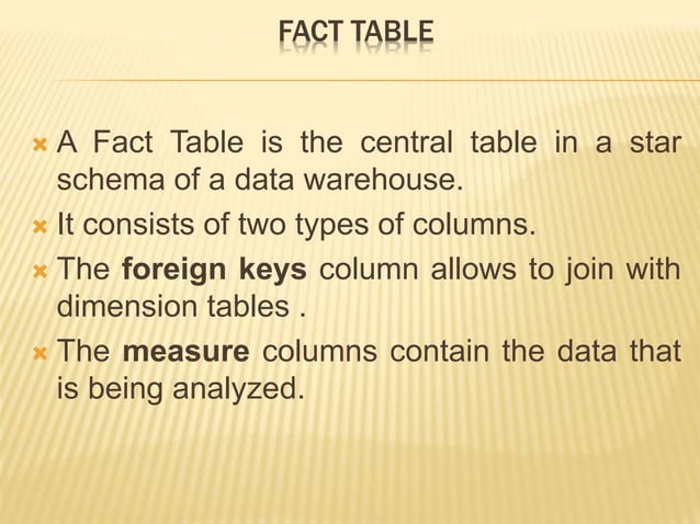 Fact table facts | PPTX | Databases | Computer Software and Applications