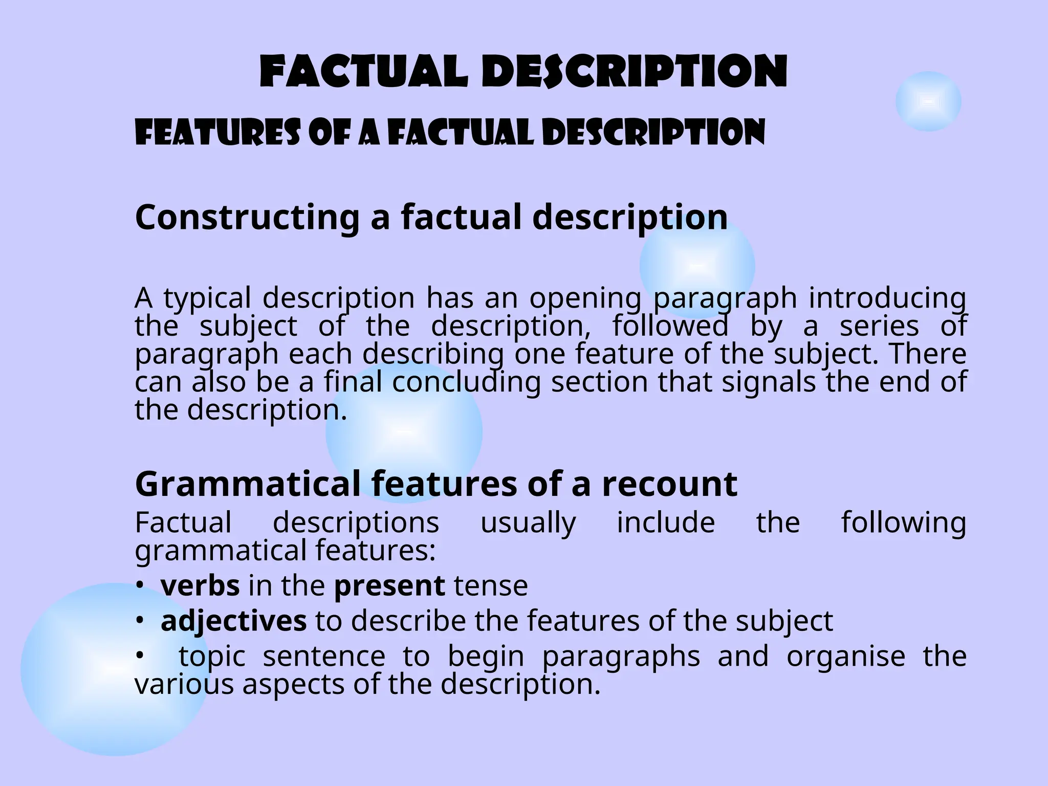 FACTUAL DESCRIPTION FOR JUNIOR HIGH SCHOOL GRADE | PPT