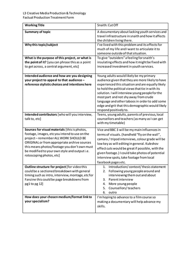 Factual project treatment form 2021 | PDF