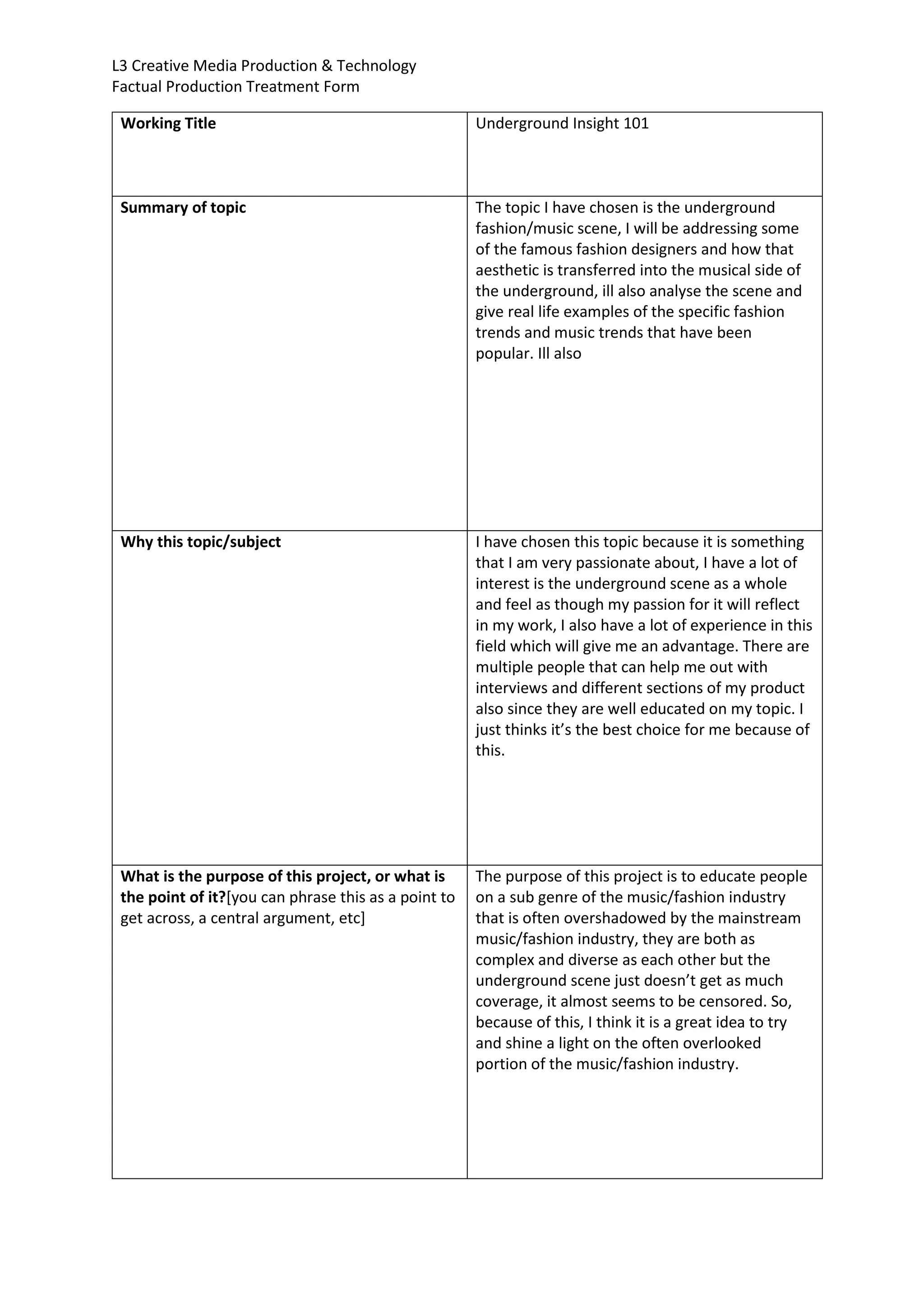 Factual Project Treatment Form 2022 | PDF