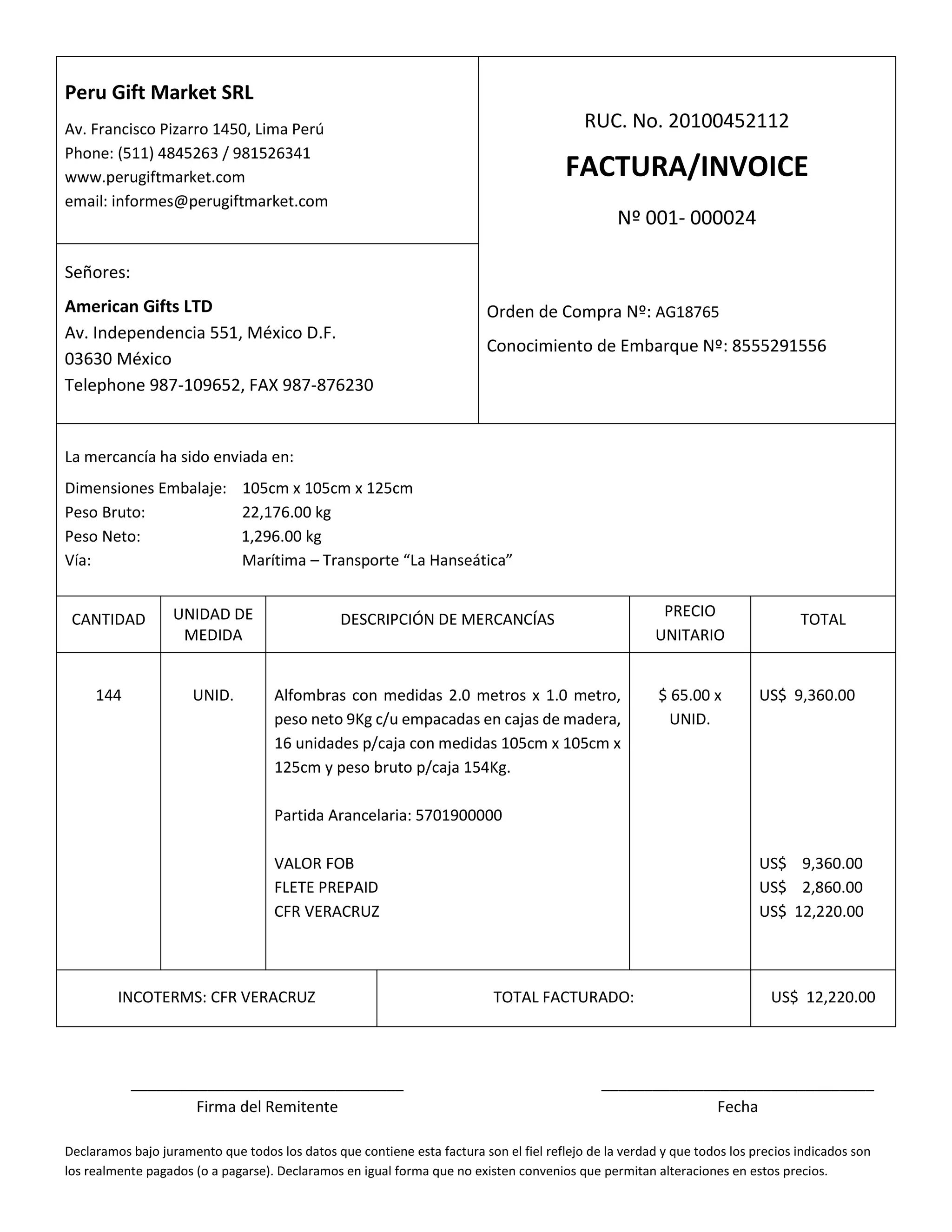 Plantilla De Factura Comercial