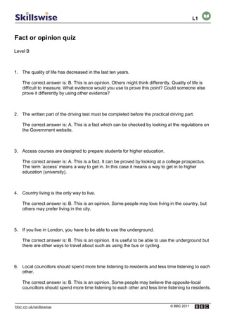 Fact vs opinion exercise sample | PDF