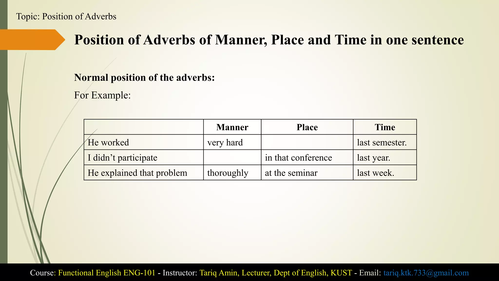 position of adverbs | PPTX