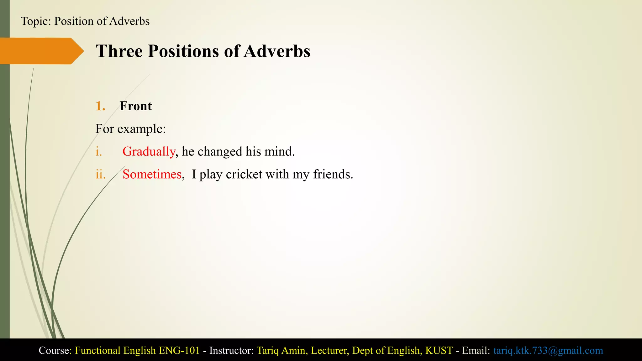 position of adverbs | PPTX