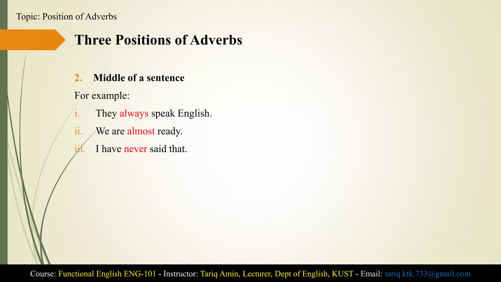 position of adverbs | PPTX