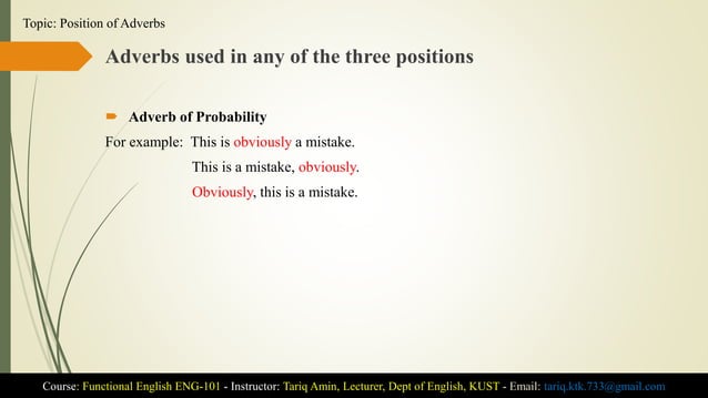 position of adverbs | PPTX