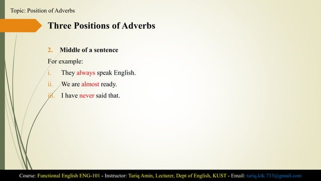 position of adverbs | PPTX