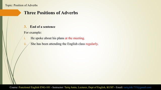 position of adverbs | PPTX