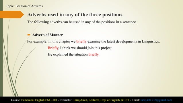 position of adverbs | PPTX