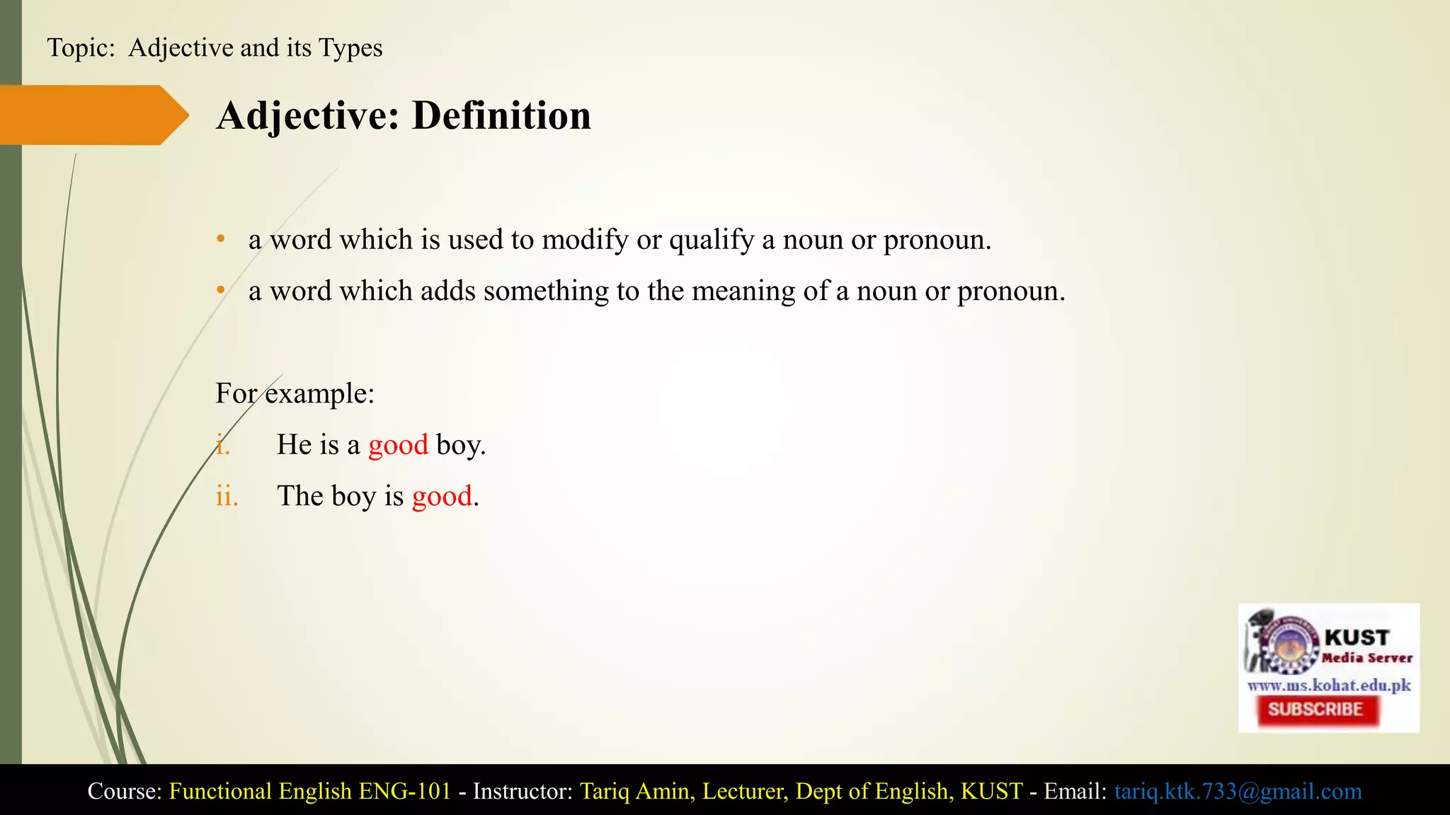 Adjective and its types | PPTX