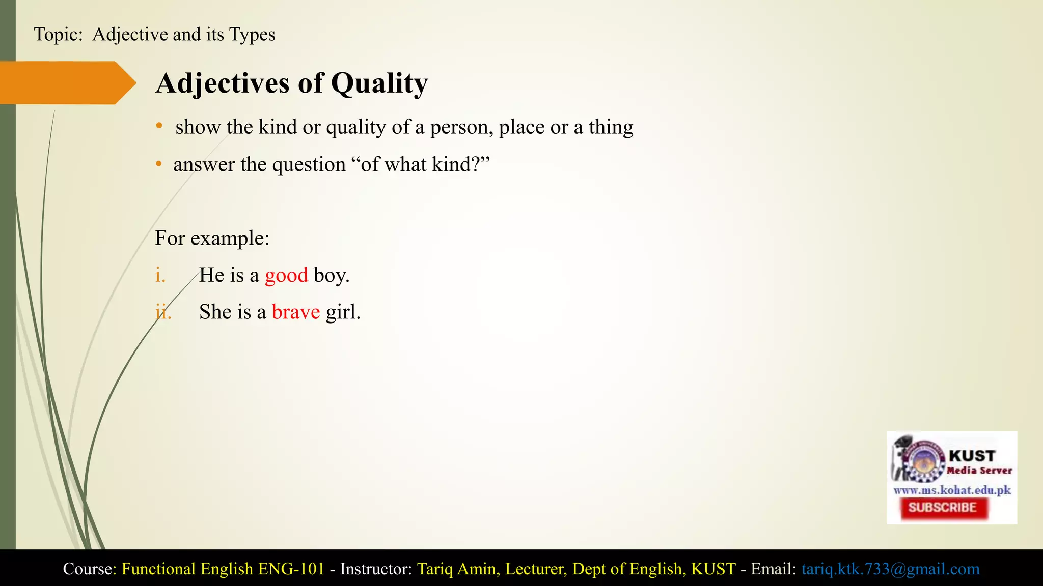 Adjective and its types | PPTX