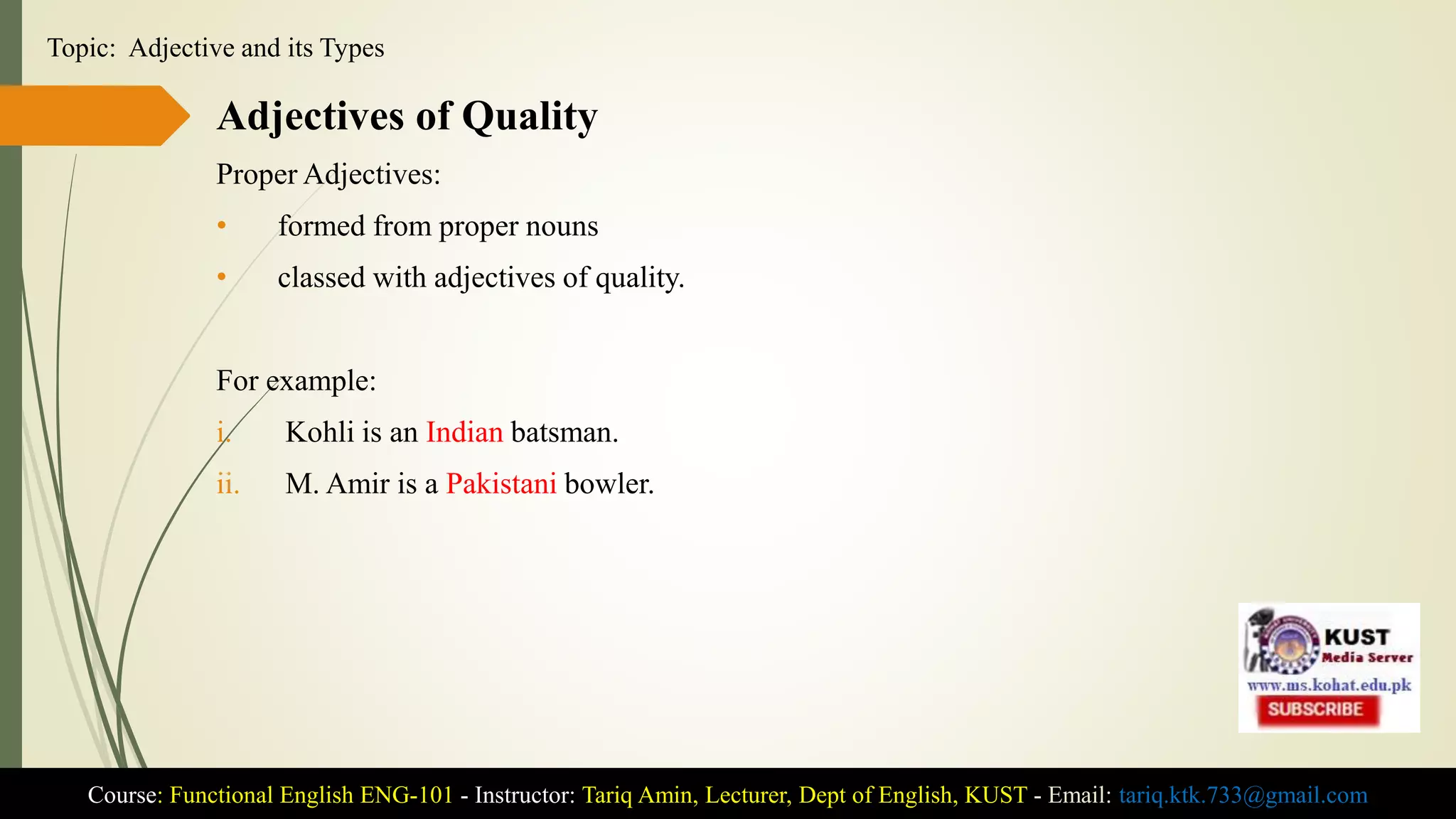 Adjective and its types | PPTX