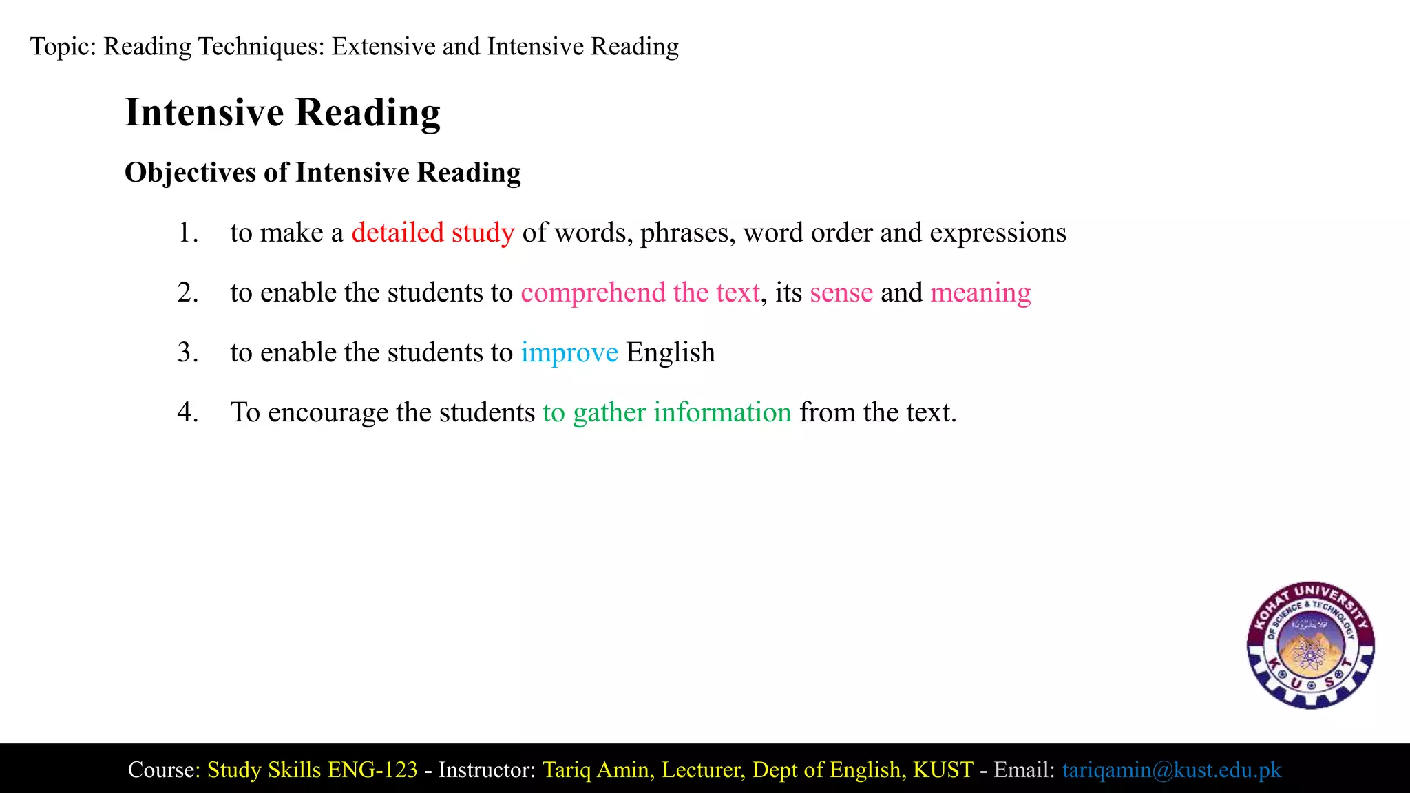 Reading Techniques, Extensive and Intensive Reading | PPTX